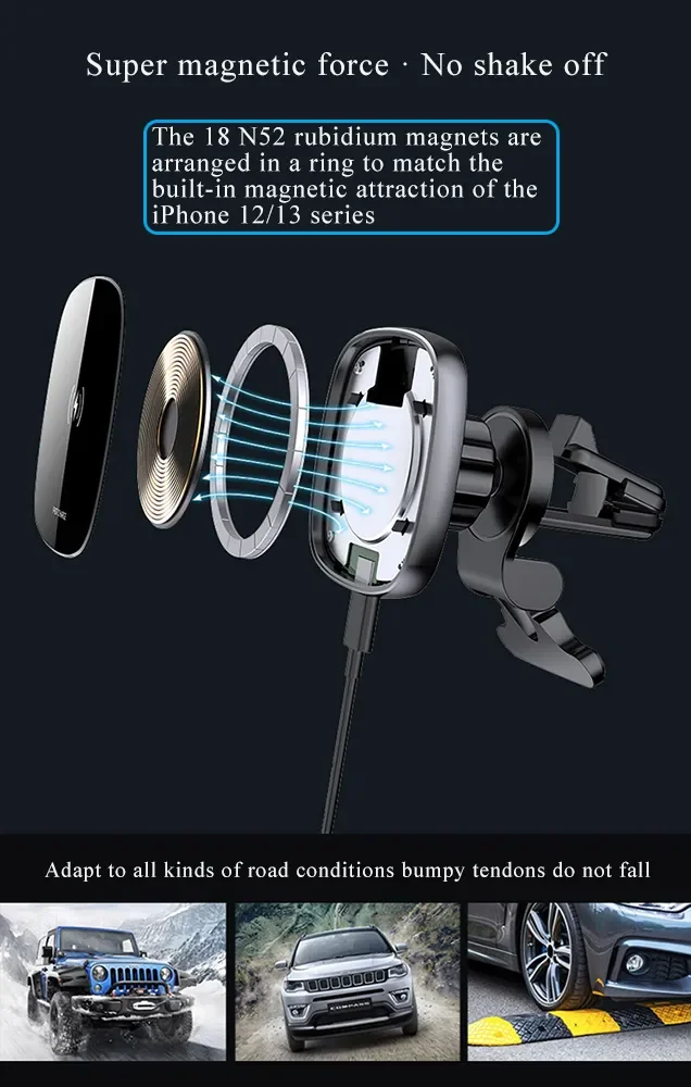 W26 15W Smart Magnetics Car Air Outlet Bracket Mobile Phone Holder