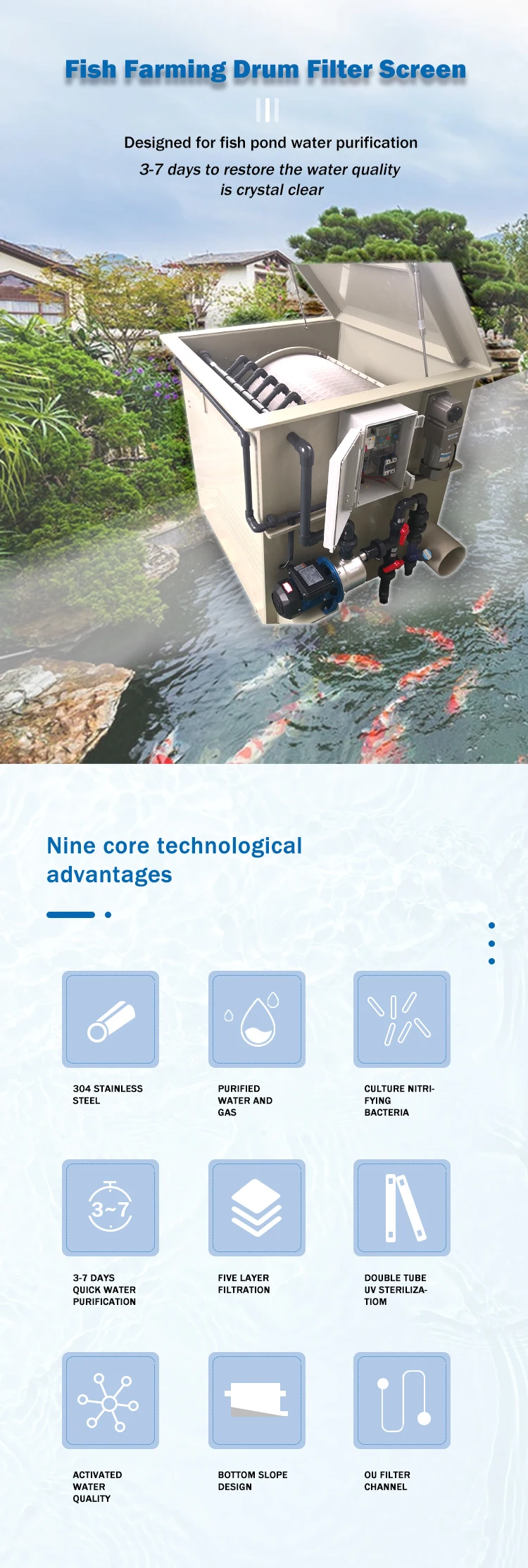 Koi Pond Filtration System Rotary Drum Filter Stainless Steel Pond Drum ...