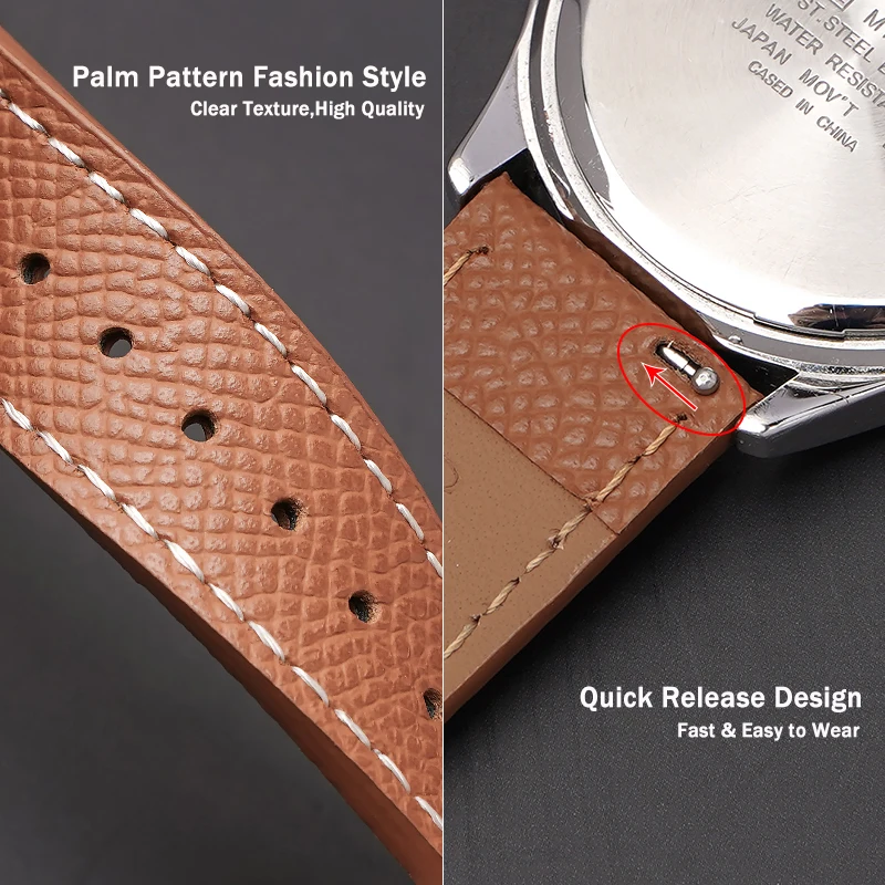 22mm Epsom Watch Strap Palm Pattern Quick Release Leather Bands