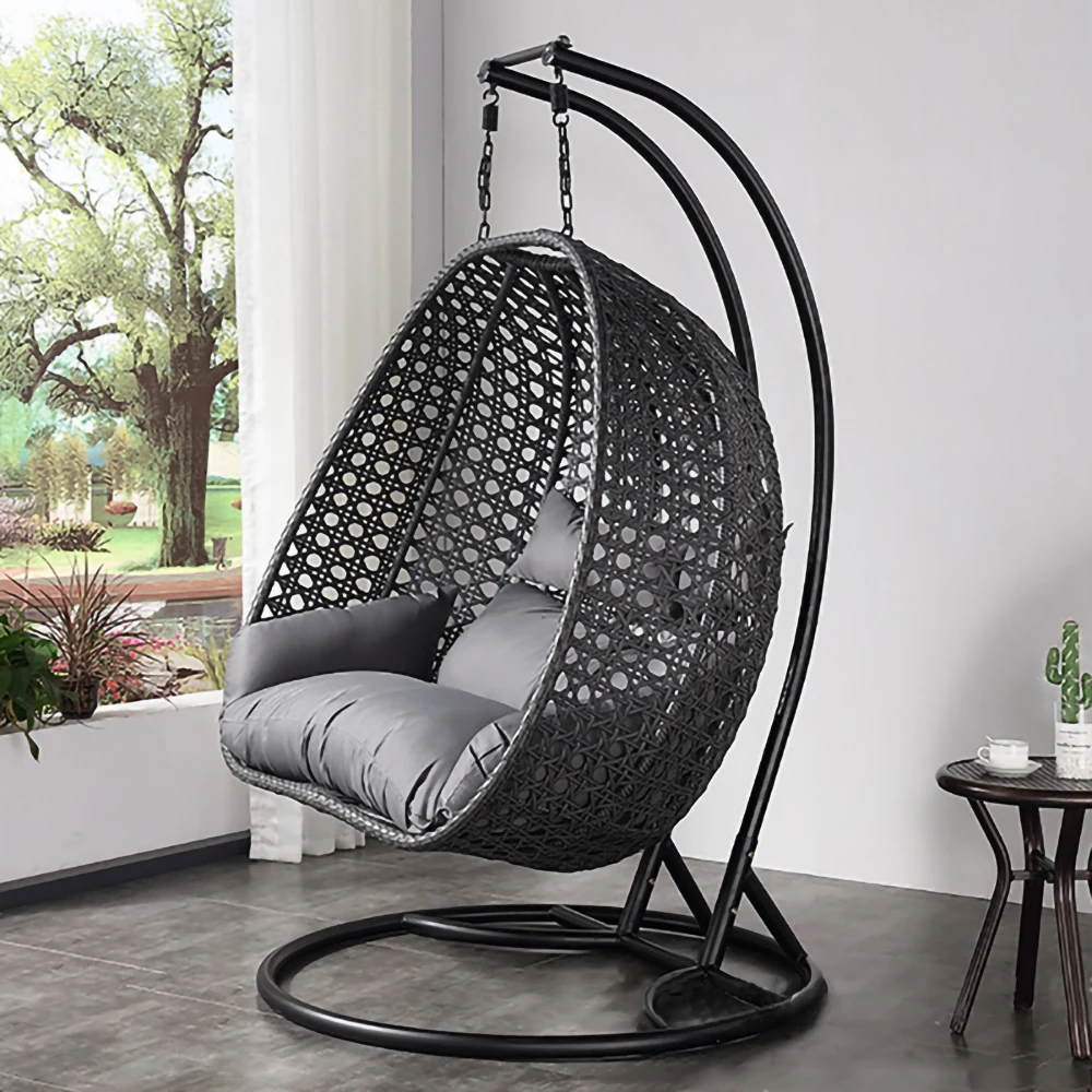 Modern Rattan Hanging Egg Chair with Stand - Outdoor Comfort