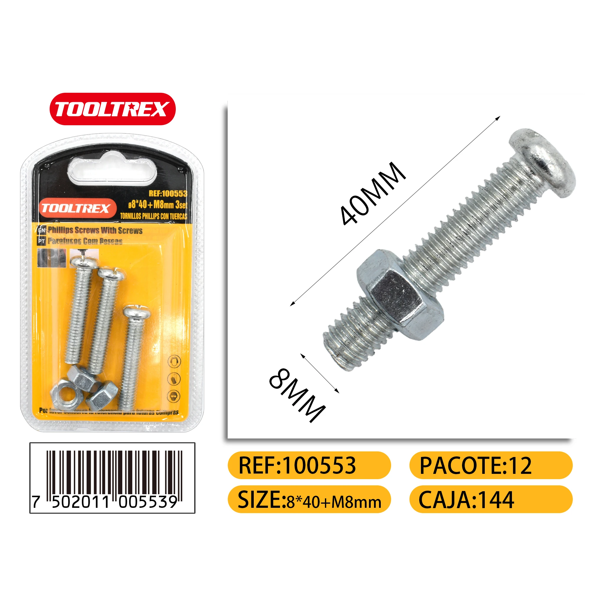 8x40+M8 11-Character Spherical Machine Screw with Nut 3SET Screws ...