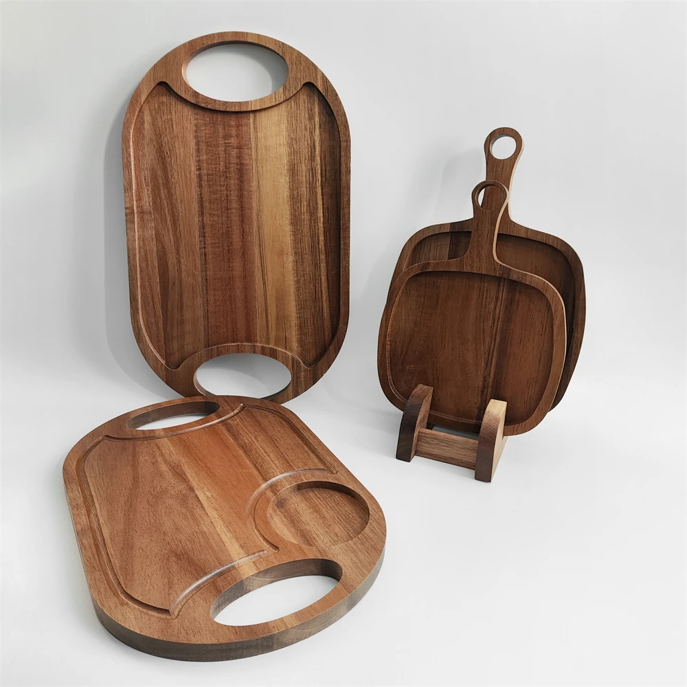 Wooden Acacia Wooden Tray Elliptical Bread Dessert Fruit Plate Pizza ...