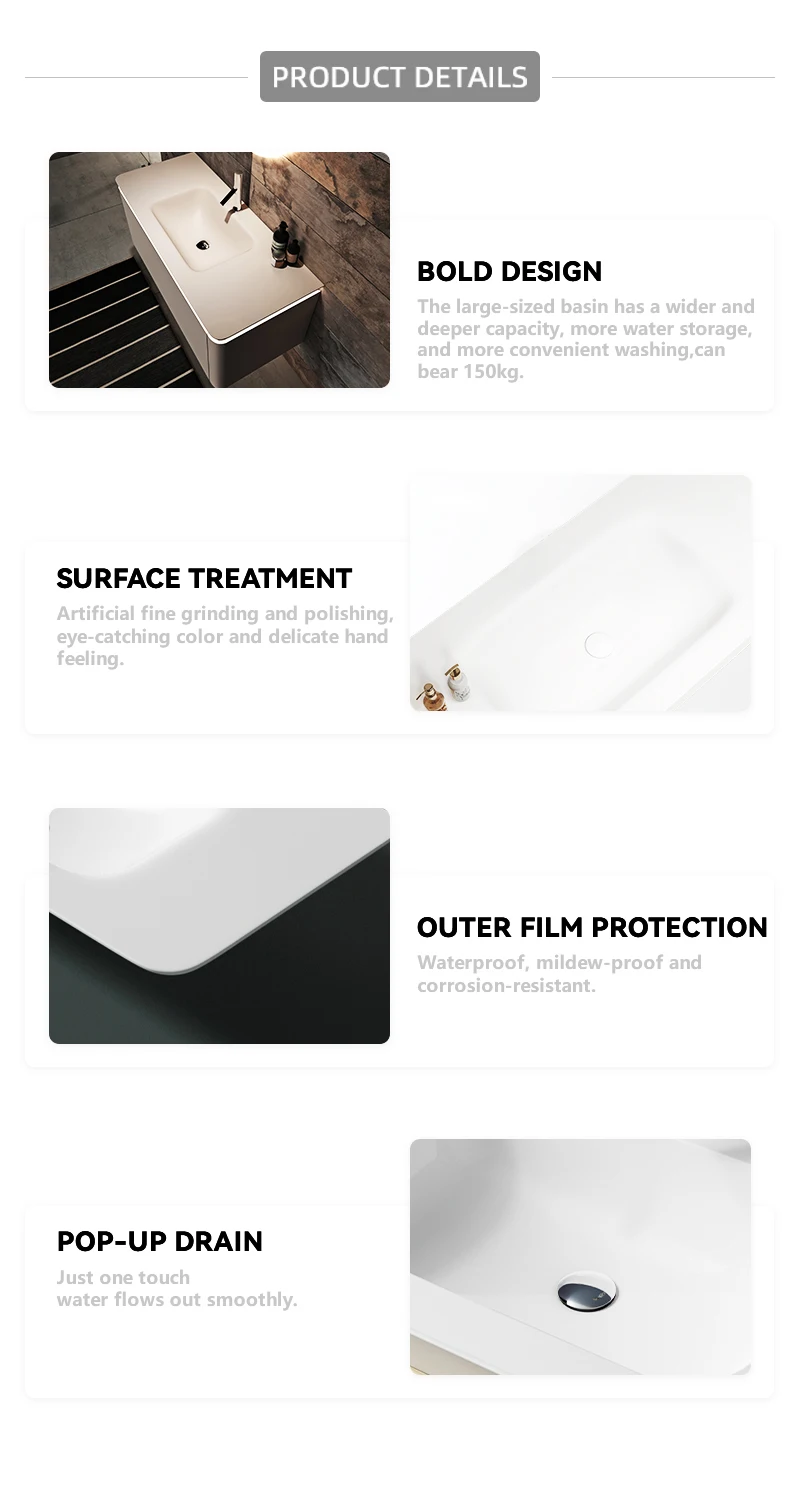 Modern Simple Design Counter Top Mounted Cabinet Basins Rectangular ...