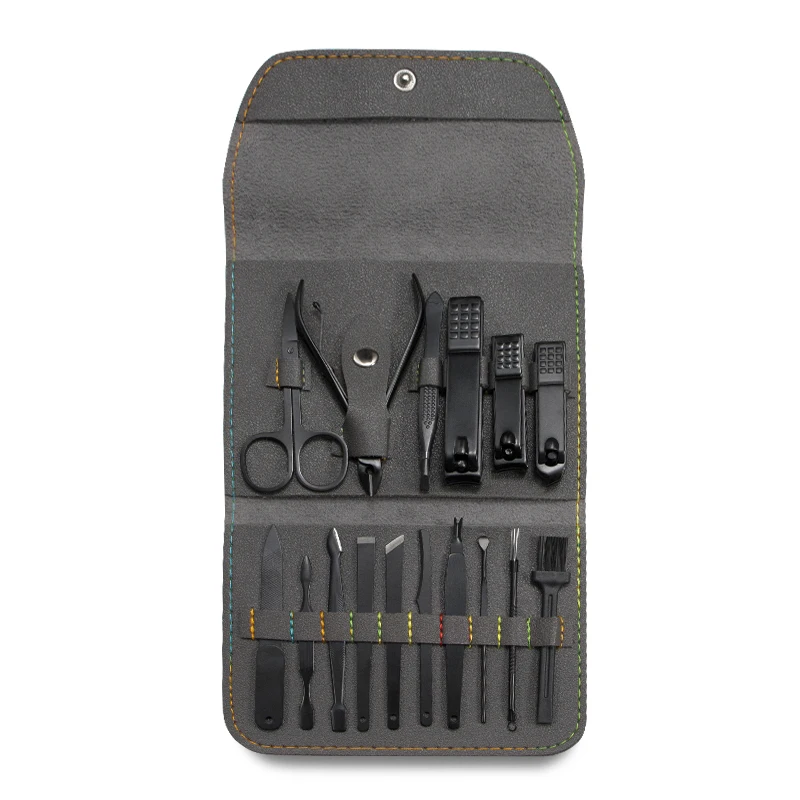 16 Pcs/set Personal Manicure Tools Black Men's Manicure Grooming Kit ...