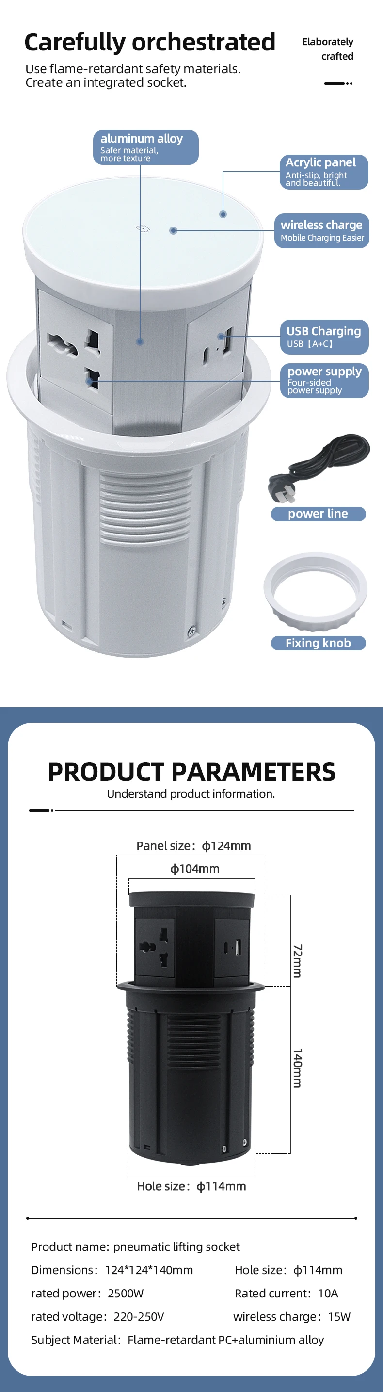 New Design Hidden Retractable Office Tables Power Wireless Charger Pop ...