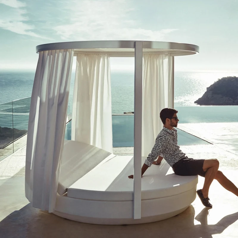 Hotel Resort Patio Round Daybed With Canopy Aluminum Frame Outdoor ...