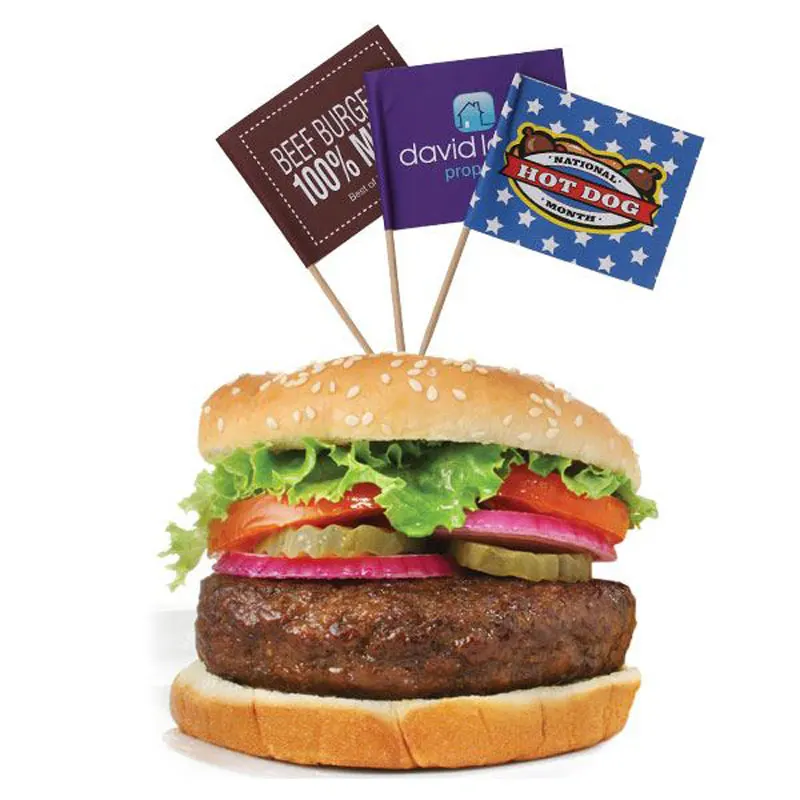 Custom Printed Burger Flags Bamboo Toothpicks Flag Hamburger Picks ...