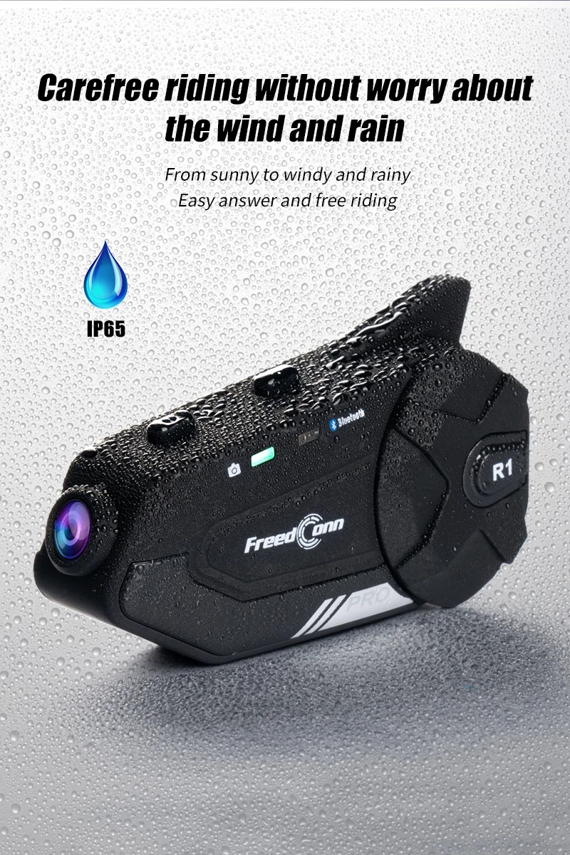 FreedConn R1-PRO Waterproof Helmet Intercom with 2K Video Recorder ...