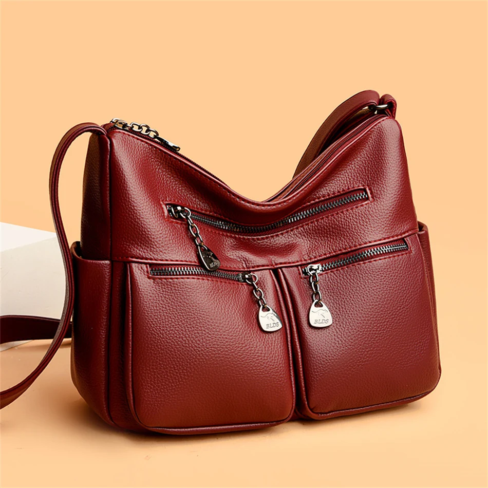 Many Pockets Design Handbags for Female 2022 Casual Leather Shoulder ...