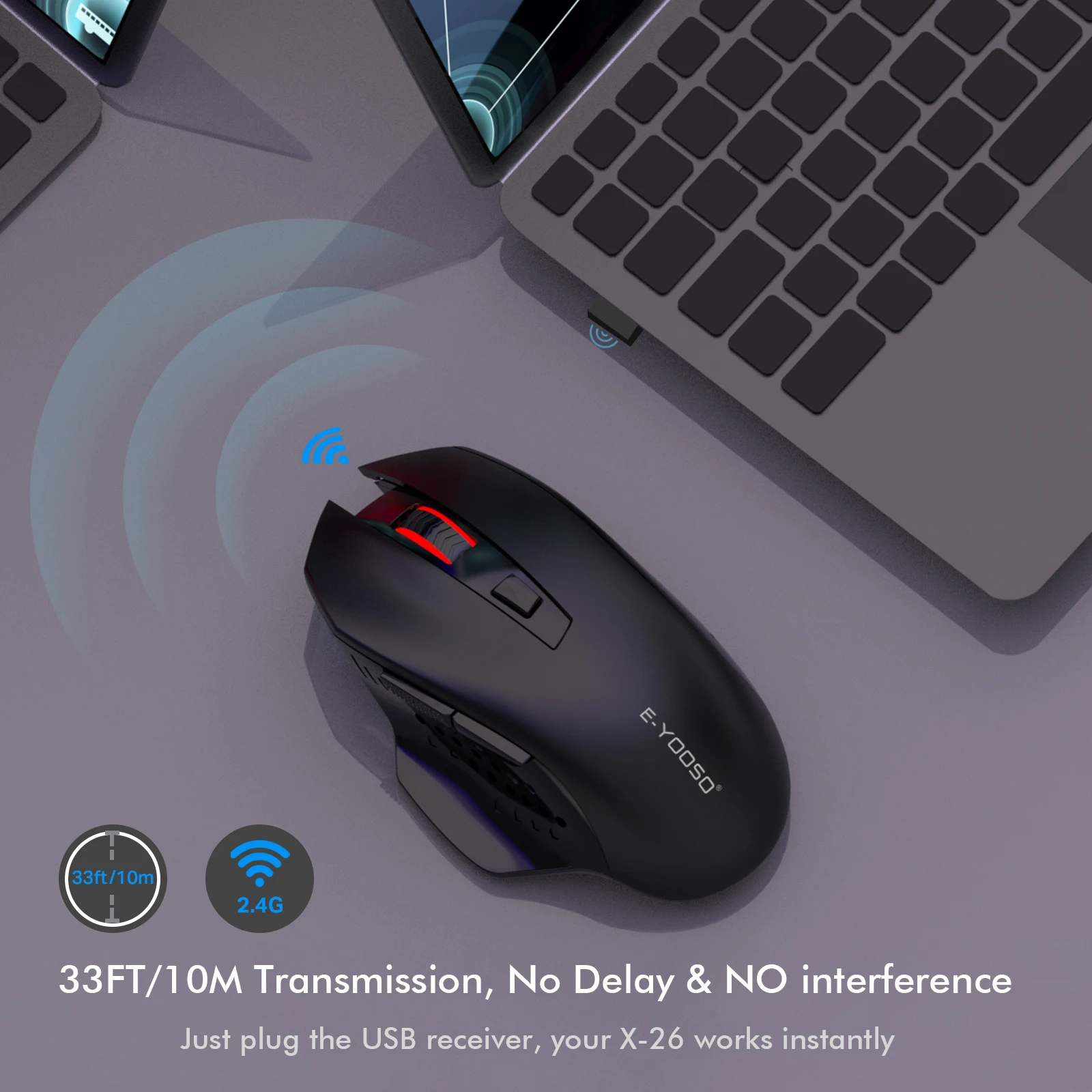 Professional Ergonomics Design Wireless Mouse Optical 4800DPI USB ...