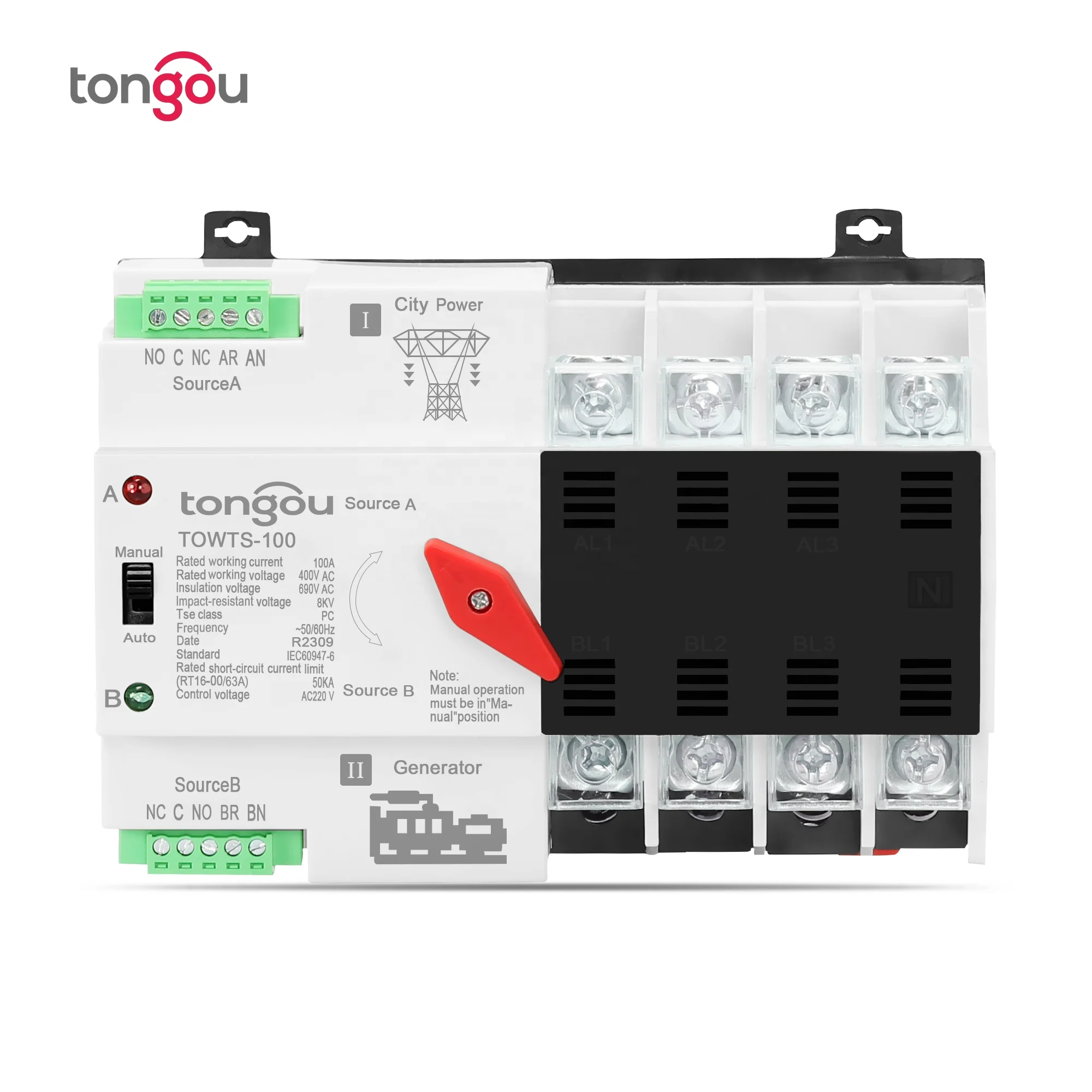 TONGOU 4P 16A 40A 63A 100A ATS Automatic Transfer Switch Electrical ...