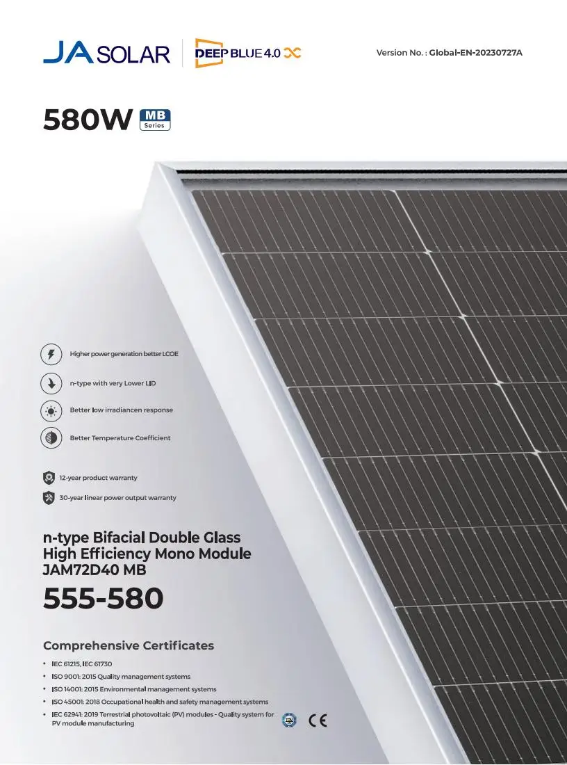 Ja Solar Module Zonnepanelen 555w 560w 565w 570w 575w 580w N-type ...