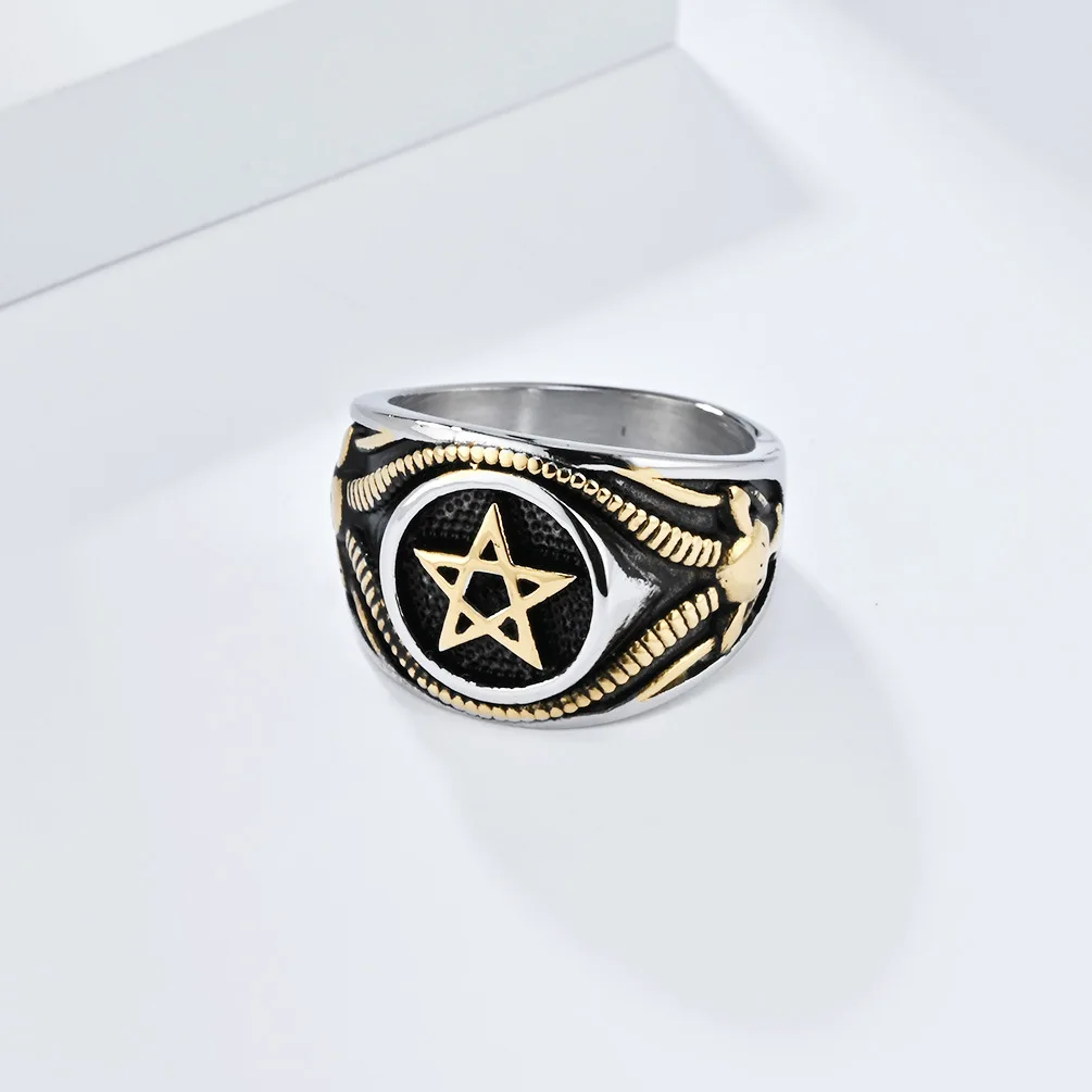 Men Stainless Steel Illuminati Satanic Pagan Pentagram Ring Size 7-13 ...