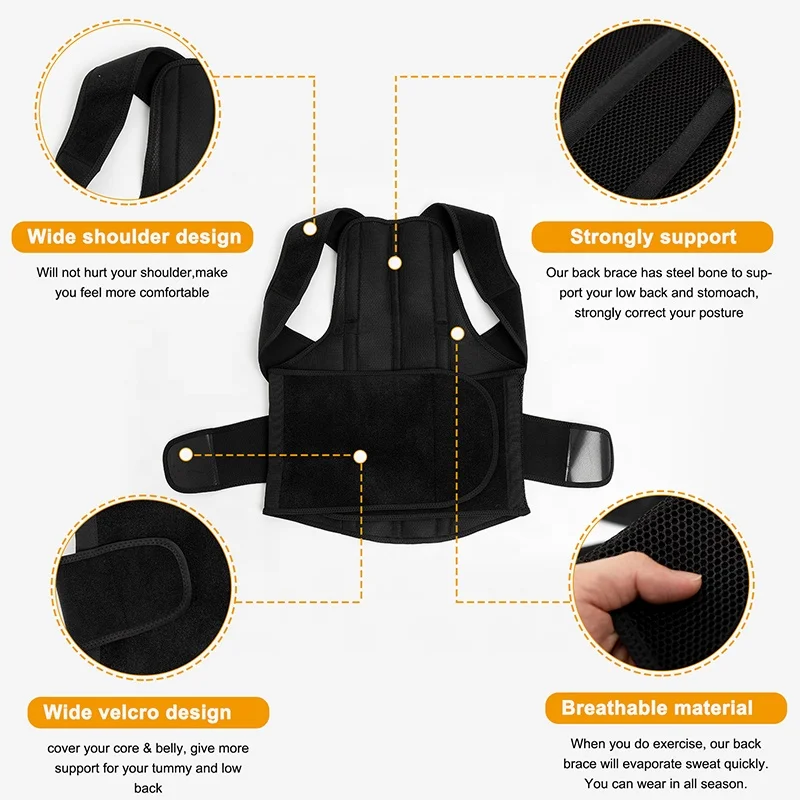 Men Adjustable Shoulder Back Posture Corrector Sports Back Brace ...