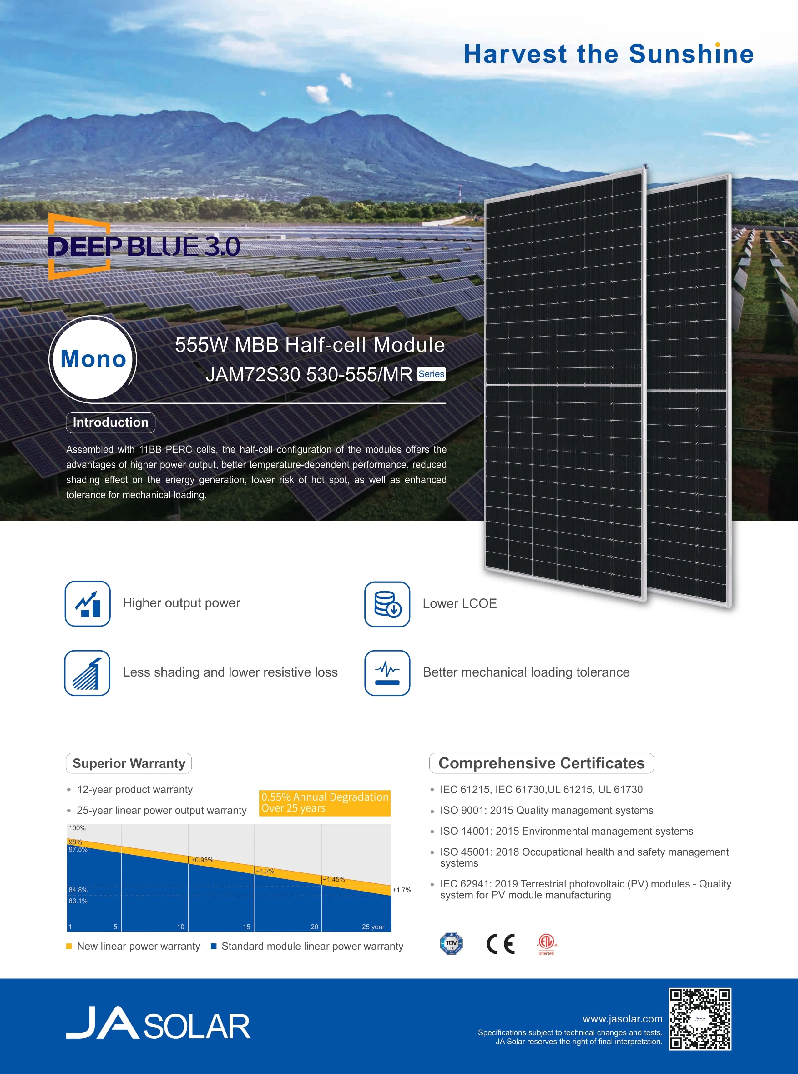 Ja Solar Pv Panels China Deep Blue 182mm Solar Cell Panel 530w 540w ...