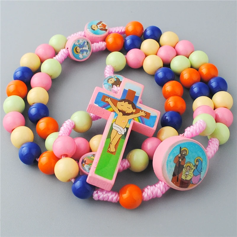 8mm Acrylic Beads Cord Rosaries - Catholic Religious Rosary for Kids