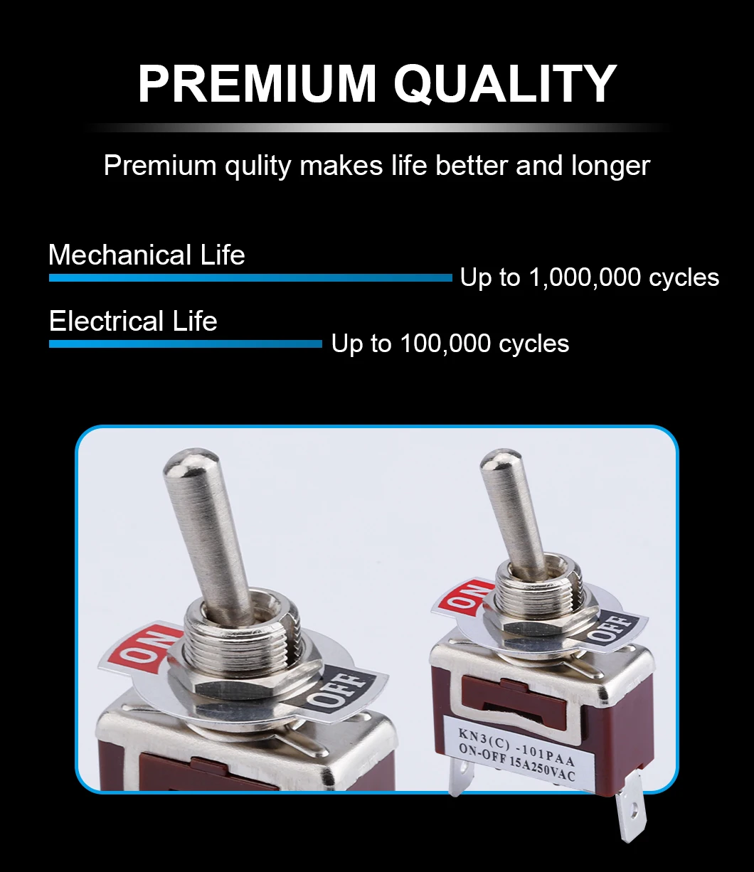 3 Way Spring Return Toggle Switch - 15A, 250VAC Waterproof