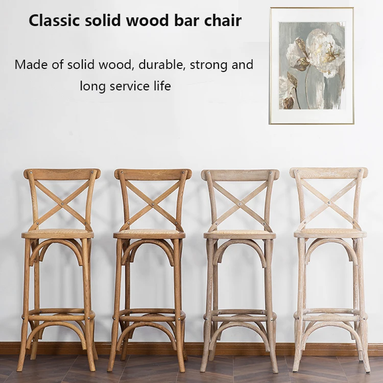 Industrial Oak Cross Back High Stool for Bar & Restaurant
