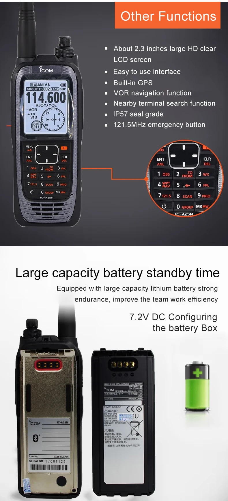 Original Icom Incorporated Walkie-talkie Icom Ic-a25n Air Walkie-talkie ...