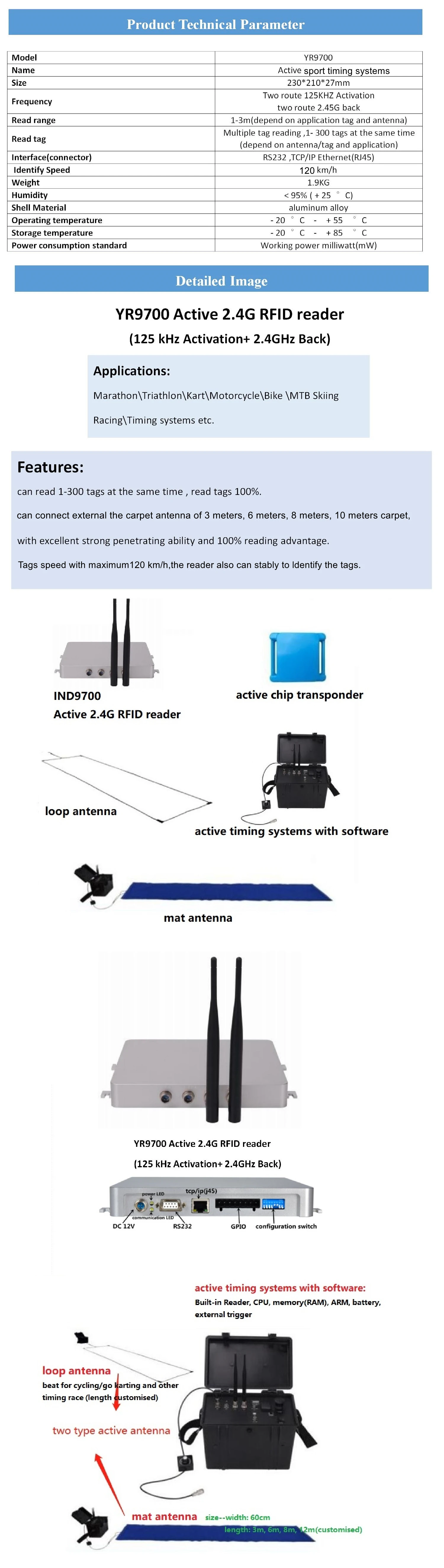 Active Decoder Transponder Loop Antenna Rechargeable Battery Sport ...