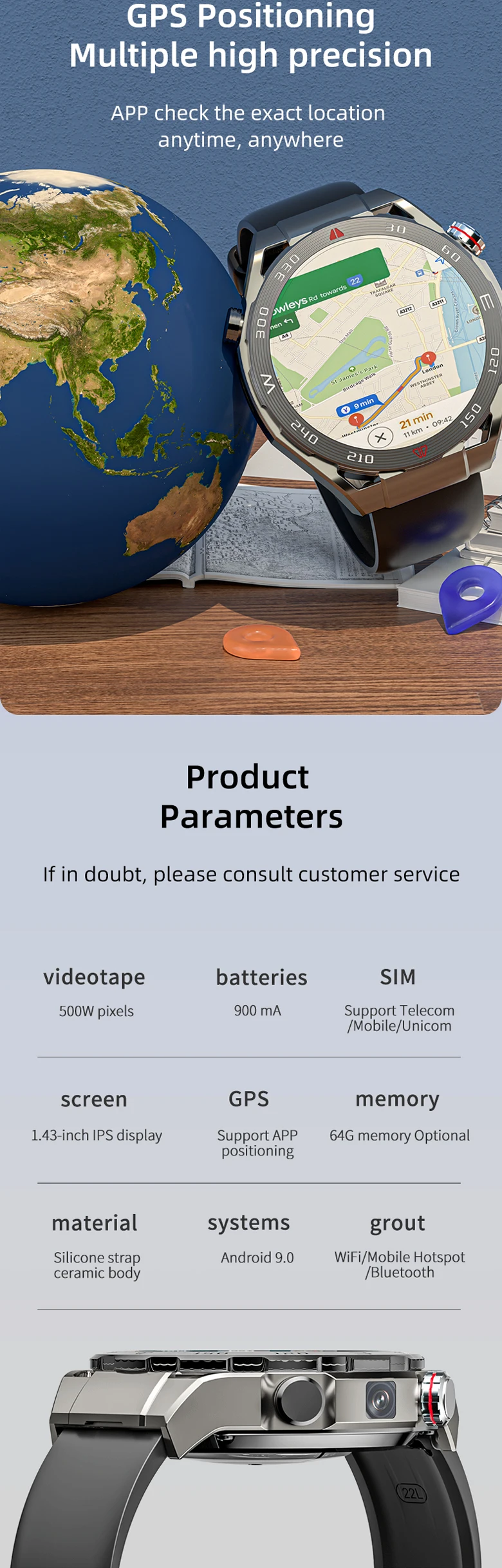 Karenm Factory 4G Smartwatch - High Resolution AMOLED Screen
