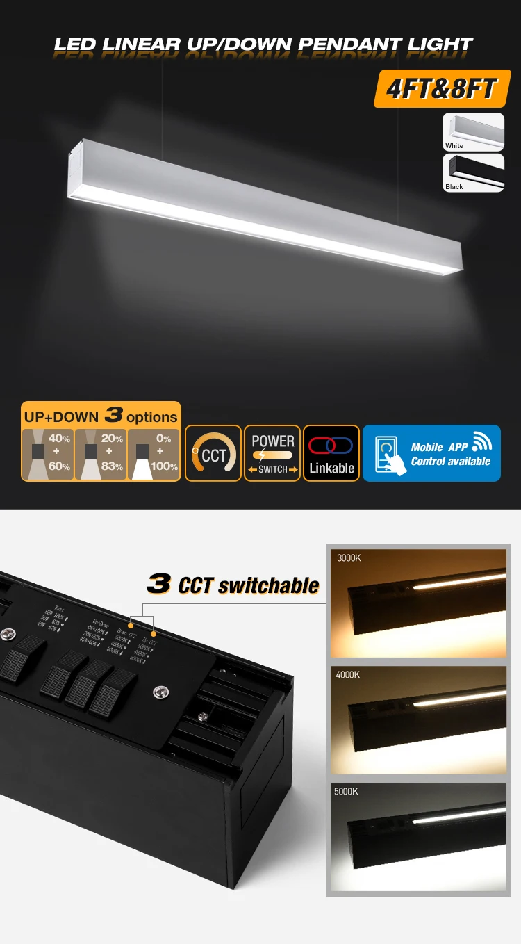 CCT Adjustable Linkable Direct & Indirect LED Linear Light Fixture for ...