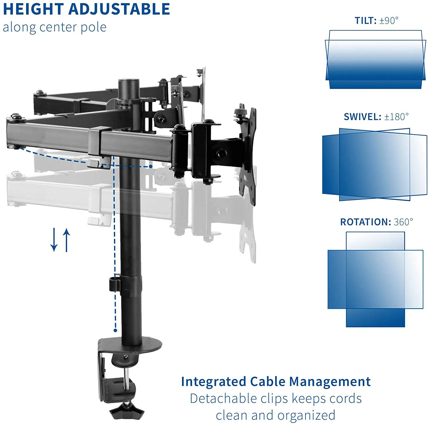 MG Triple Monitor Adjustable Desk Mount - Holds 3 Screens