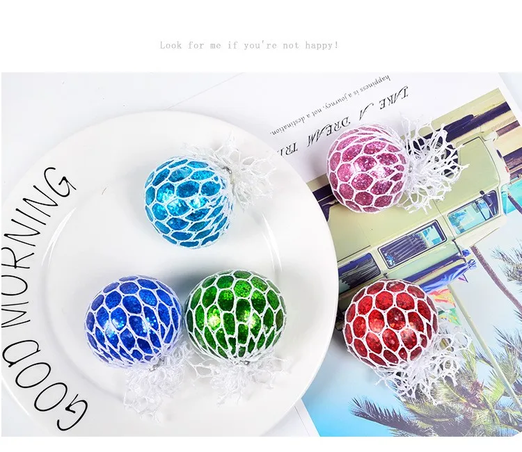 Wholesale Anti-stress Mesh Squishy Ball Squeeze 5cm Sequin Grape Balls ...