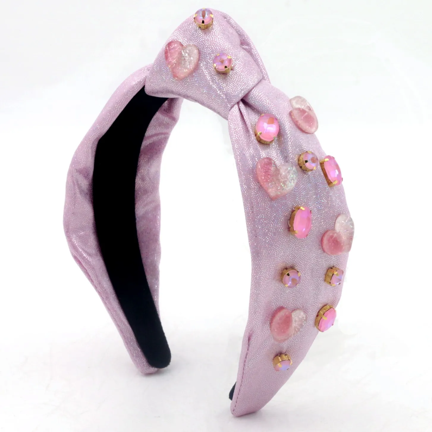 Wholesales Shimmier Purple Top Knot Headband Heart Crystal Sparking ...