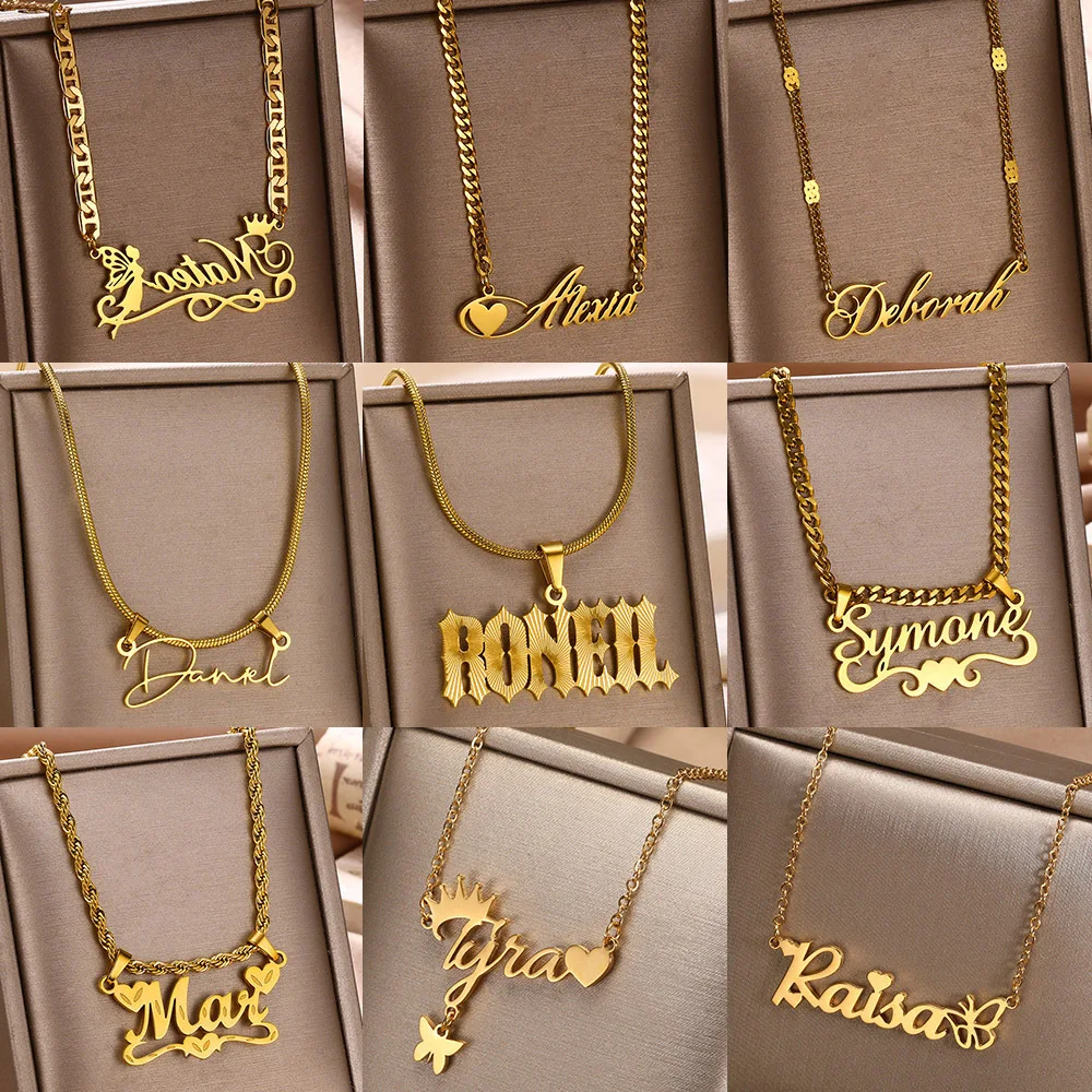 Personalised Gold Name Necklace With Box Chain Custom Name Necklace ...