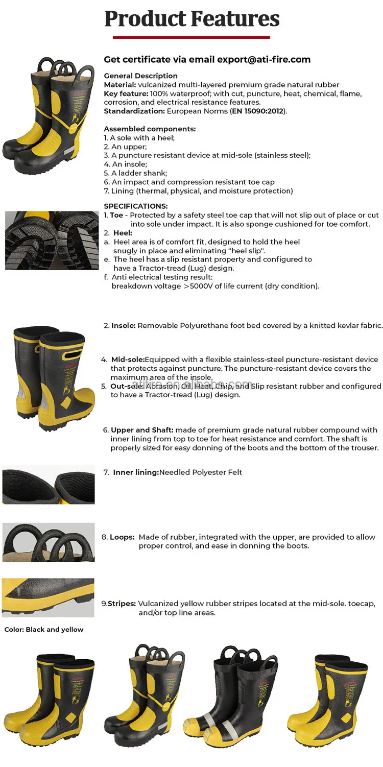 Ati-fire Black Leather Heat Insulation Steel Toe Boots