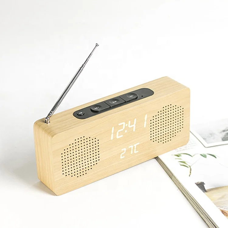 Wooden Radio Alarm Clock Portable Stereo Digital Home Office Bedroom ...