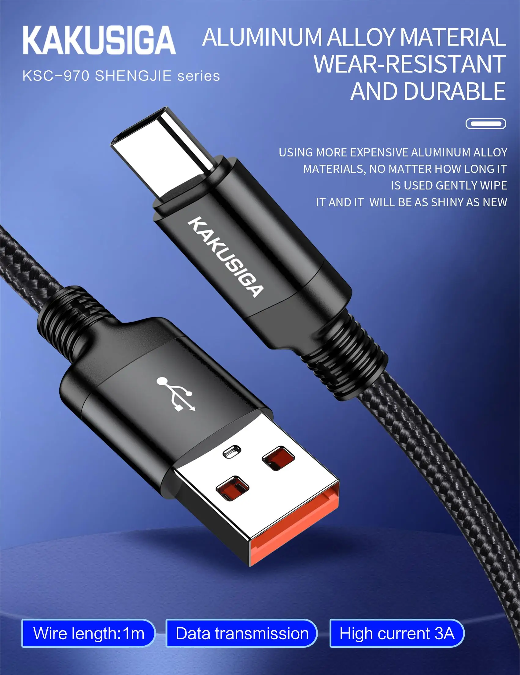 KAKUSIGA Best Selling High-performance 3A Fast Charging 1M Type-C Smart ...