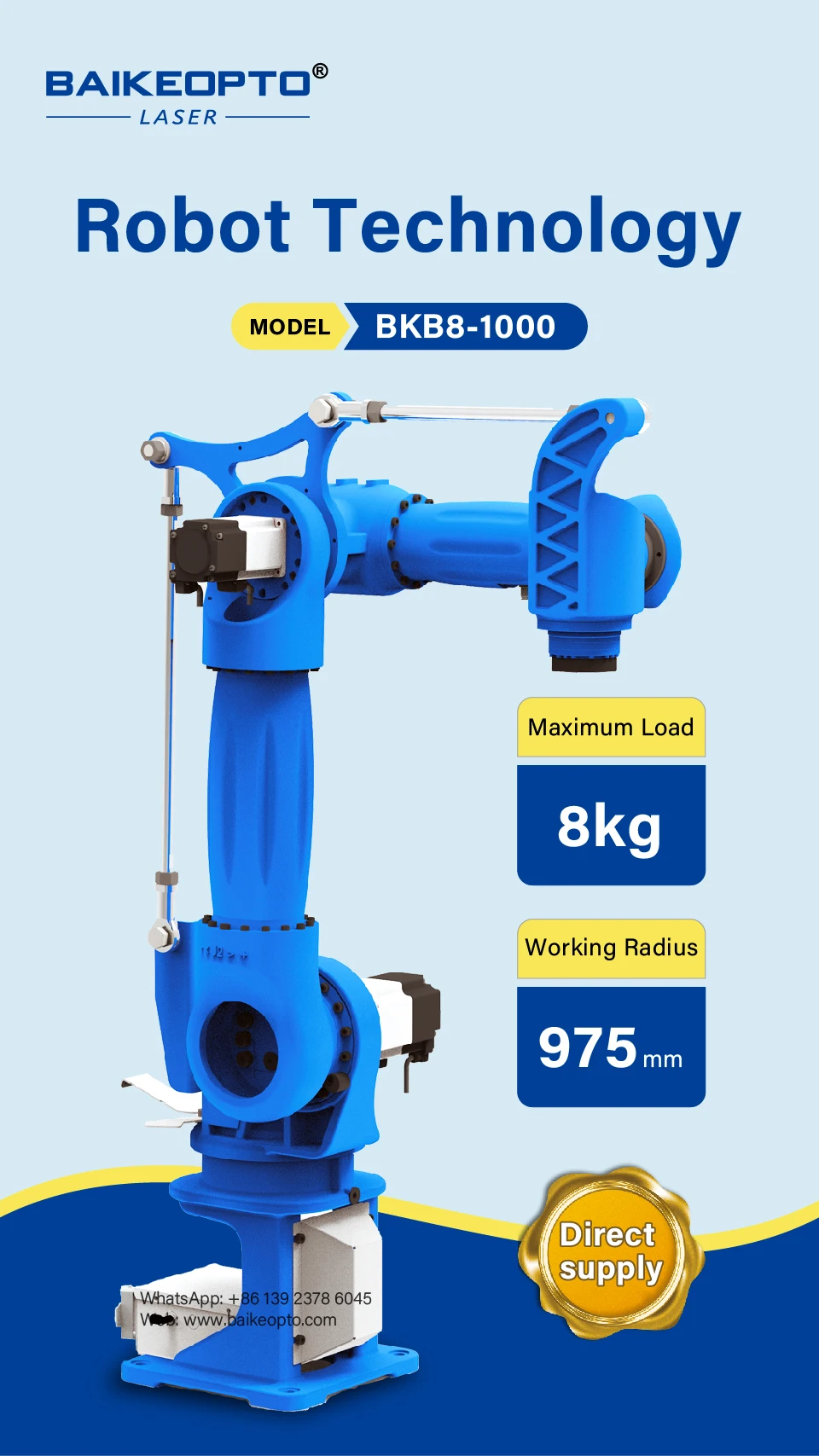 8kg Payload 975mm Working Radius Industrial Mini Robot Arm Ros Control ...