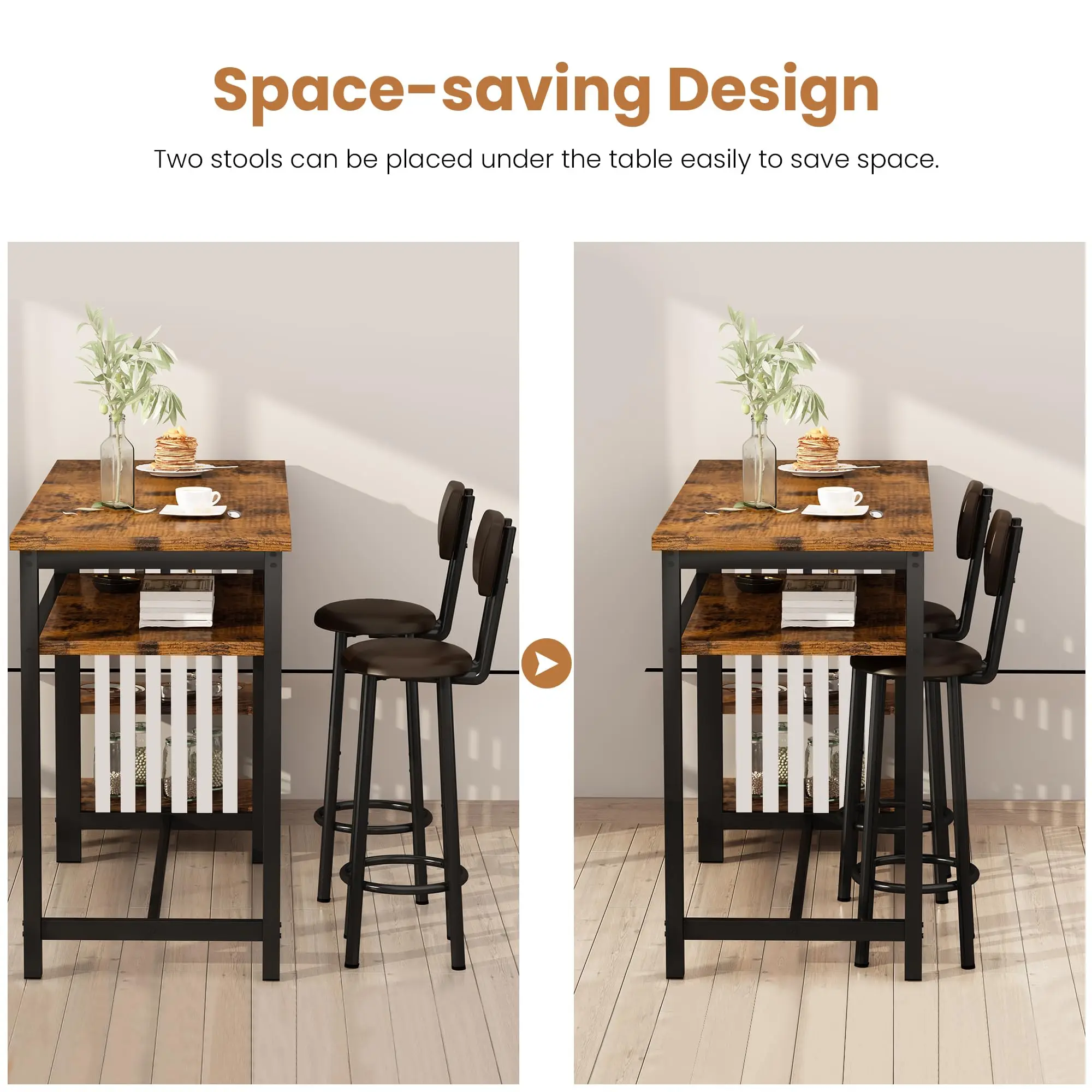 Bar Dining Table Set Modern Stools For 2 Kitchen Counter With 4 Storage ...