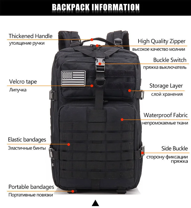 50l Large Capacity Tactical Waterproof Outdoor Hiking Molle Tactical ...