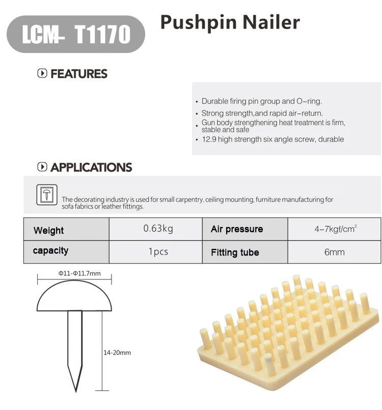 Push Pin Gun Penumatic Pushpin Nailer T1170 For Small Carpentry Ceiling ...