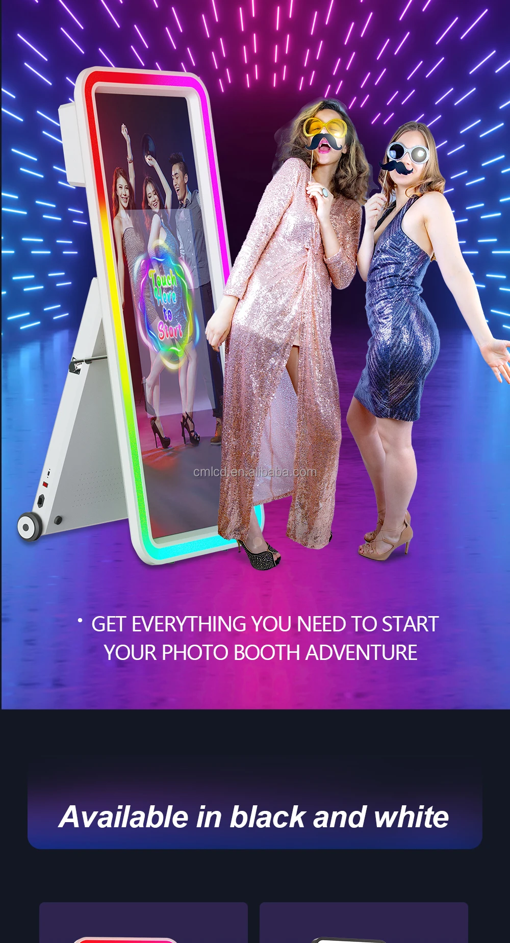 Custom Portable Glass Mirror Photo Booth 62 Inch LED Touch Screen for ...