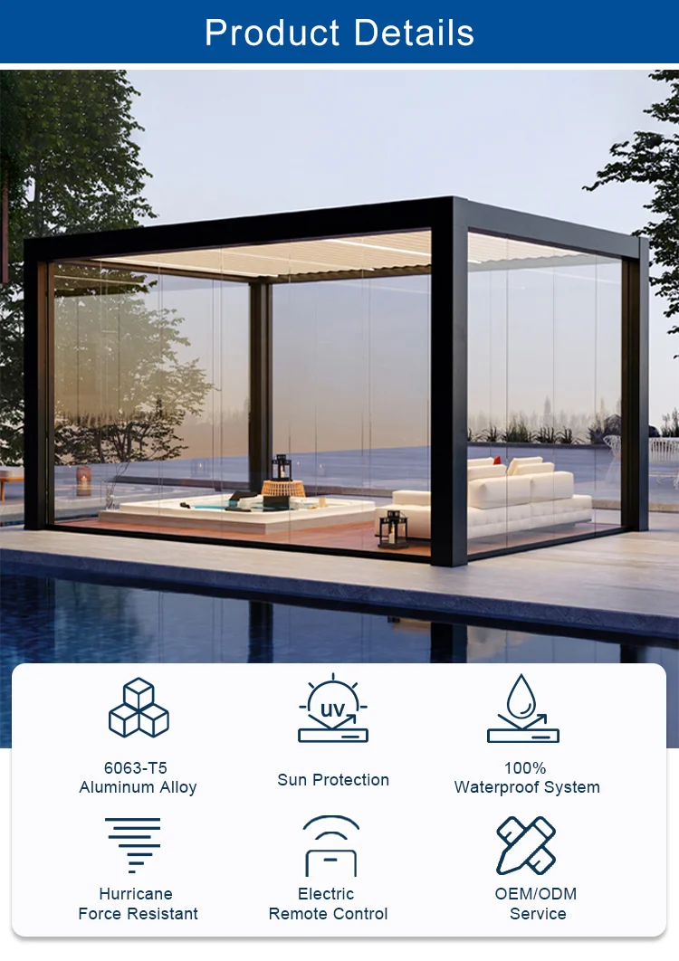 Modern Motorized Operable Louver Roof Outdoor Retractable Pergola - Buy ...