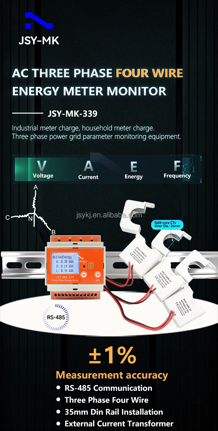 Smart Energy Meter Open CTs RS485 Electric Current Voltage Energy ...