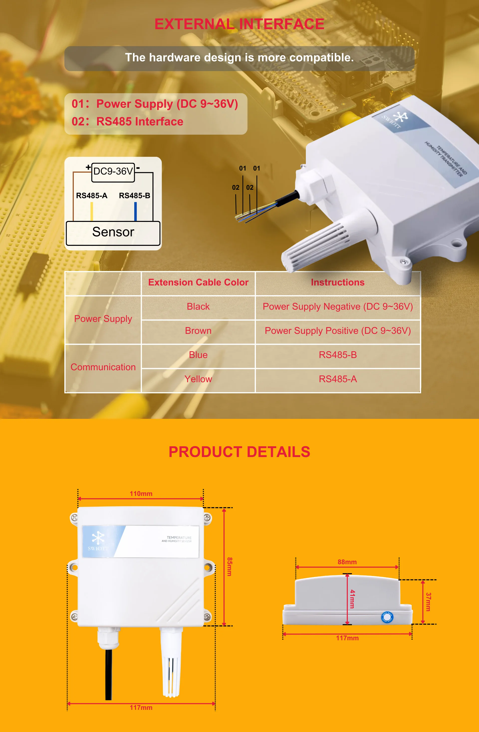 SW680300830SID Modbus RTU Wall-mounted CRC OLED Display RS485 36V Greenhouse Waterproof ...