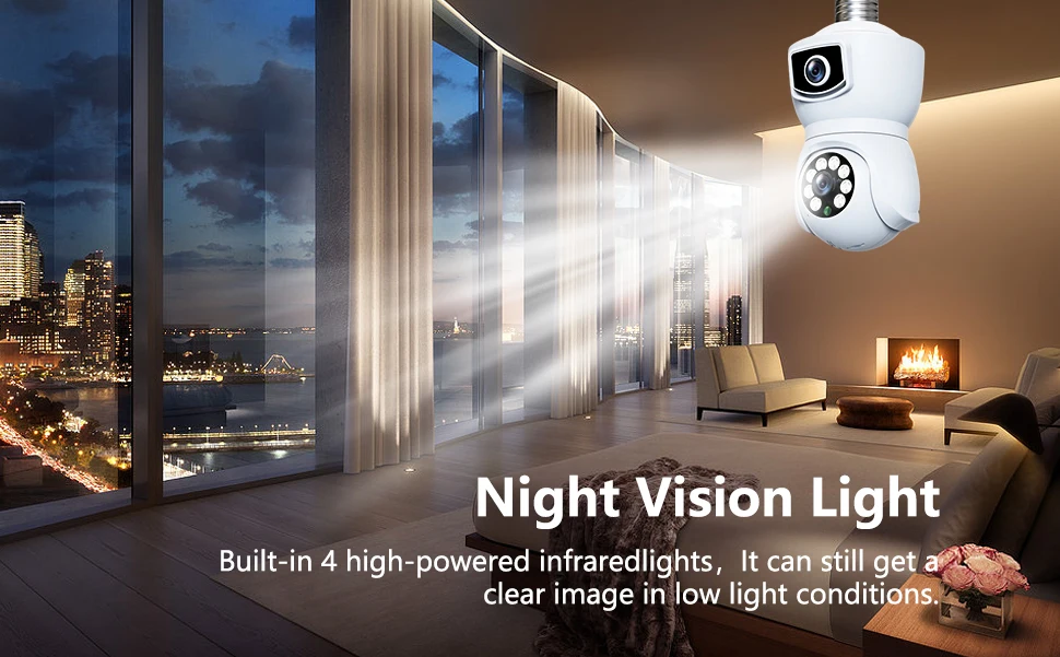 E9 Bulb Type Dual Lens Surveillance Camera - 360 Degree