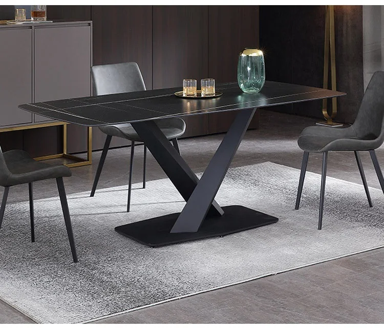 Y Shape Modern Furniture Easy Clean Metal Leg Dinning Table Stone Rock ...