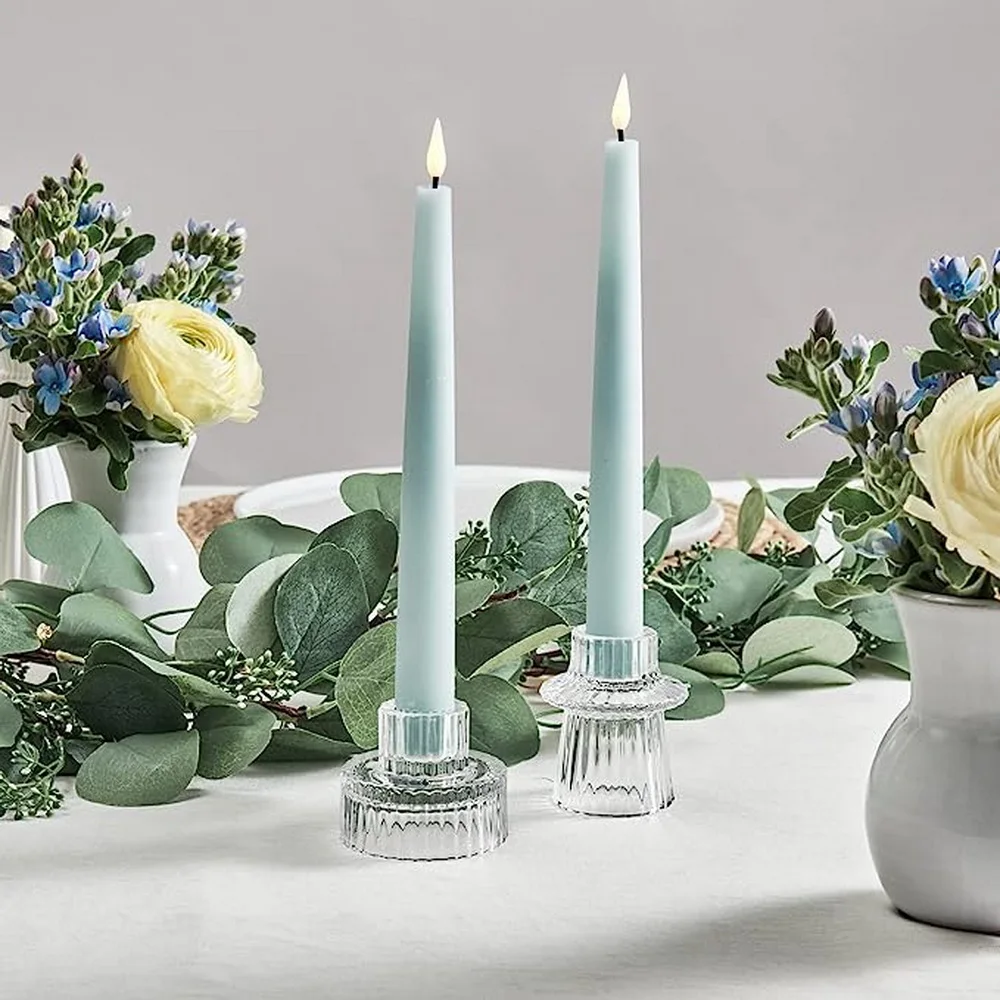 High Quality 3D Flickering Flameless Light Blue LED Candle Real Wax ...