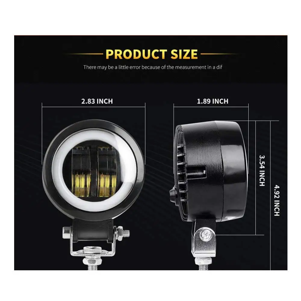 3inch 20w Round Work Light With Angel Eyes 6500k Car Round Working ...
