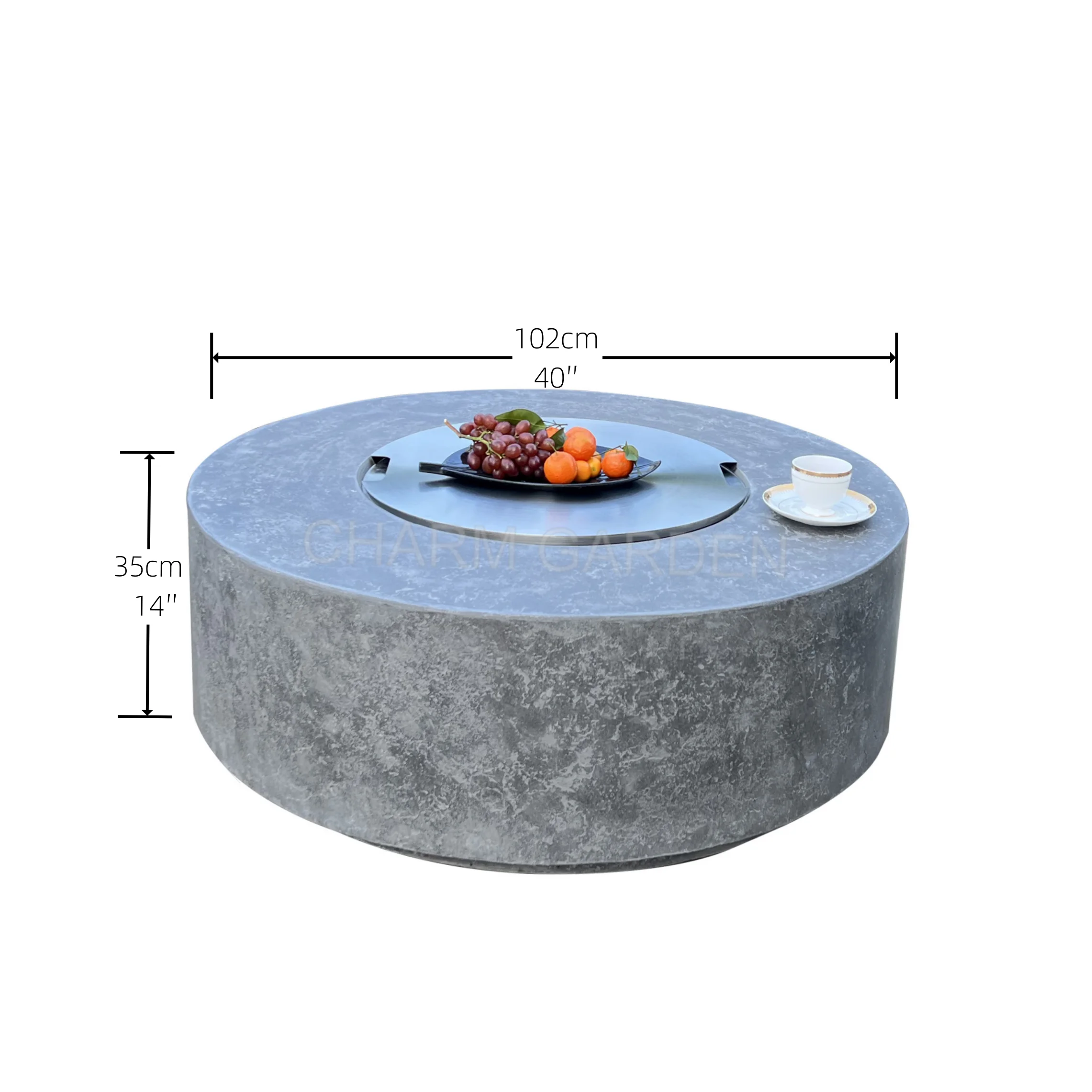 Modern Cast Concrete Freestanding Bio Ethanol Round Fire Pit Indoor ...