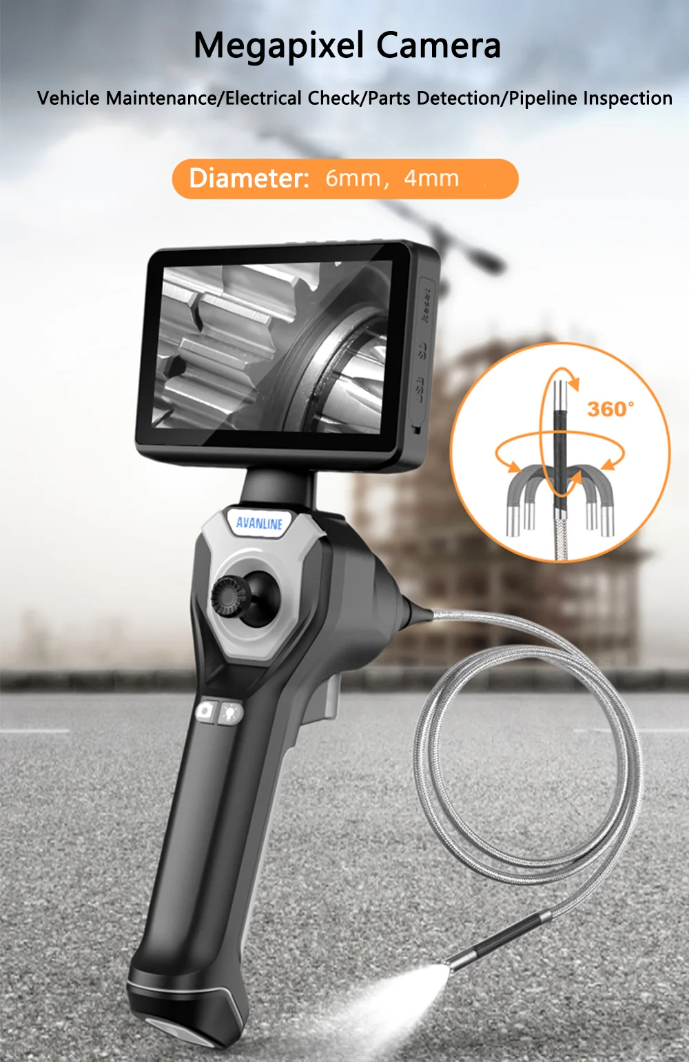 AVANLINE 4mm 360 Articulating Borescope - 720p Endoscope