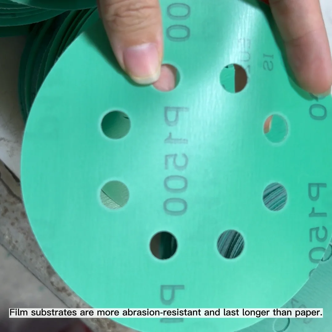Customizable 6inch Round Sand Paper Disc Green Film Backing Sand Paper ...