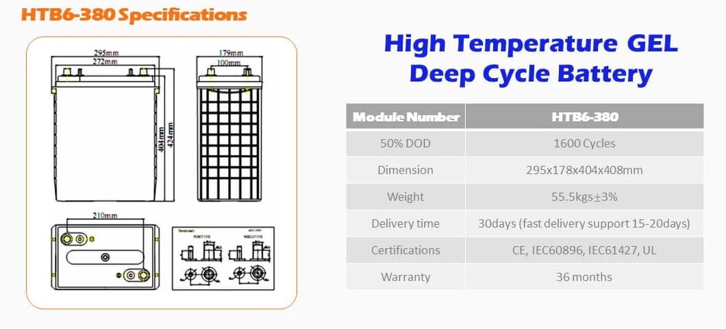 Csbattery HTB6-380 6V 380ah Rechargeable Solar GEL Battery