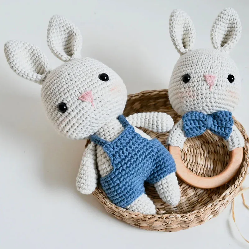 Crochet Bear Amigurumi Crochet Teddy Doll Rattle Set Baby Gift Wooden ...